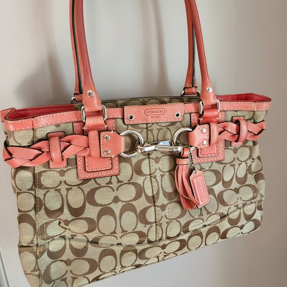 Coach | Bags | Authentic Vintage 9s Coral Signature Coach Bag Purse ...